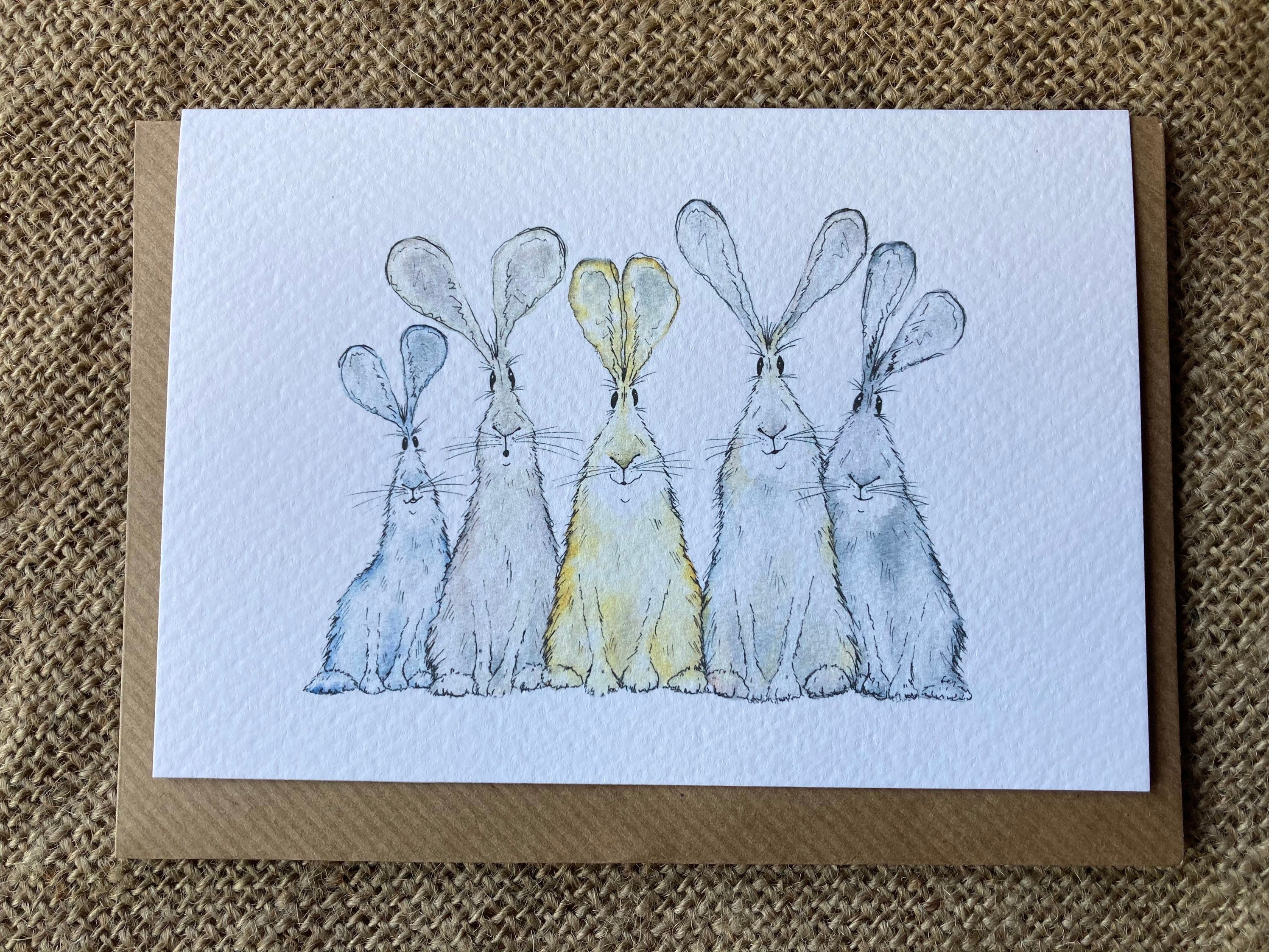 Pack of Five Mixed HARE Greetings Cards, Easter Cards, Hare Cards - Etsy UK
