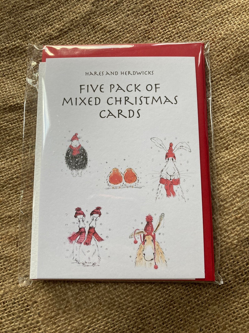 Pack of Five Mixed Christmas Cards Animal Cards - Etsy