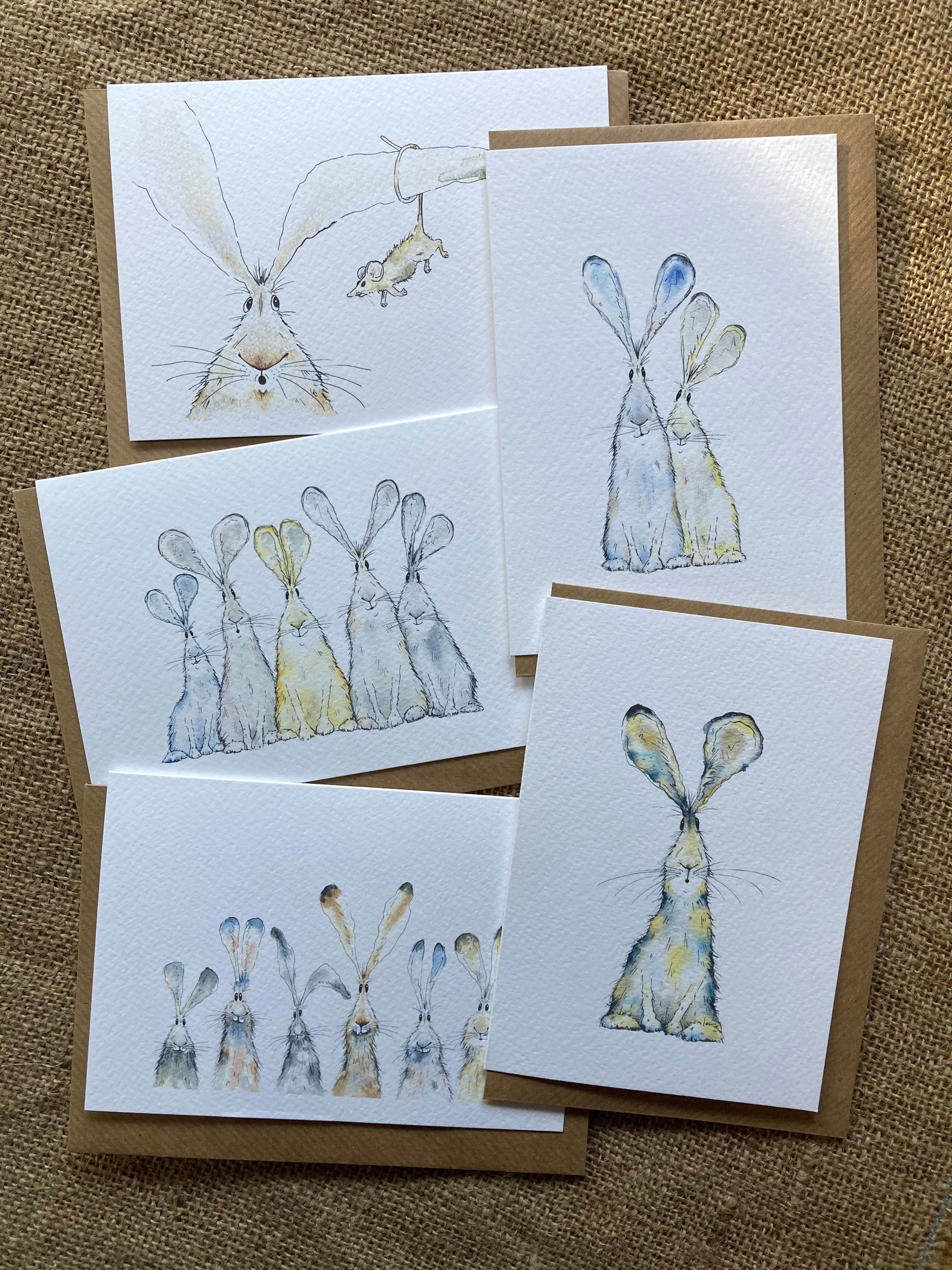 Pack of five mixed HARE greetings cards hare cards | Etsy