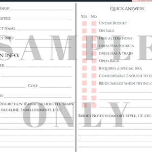 Say Yes to the Dress Wedding Gown Shopping Notes Spreadsheet ...