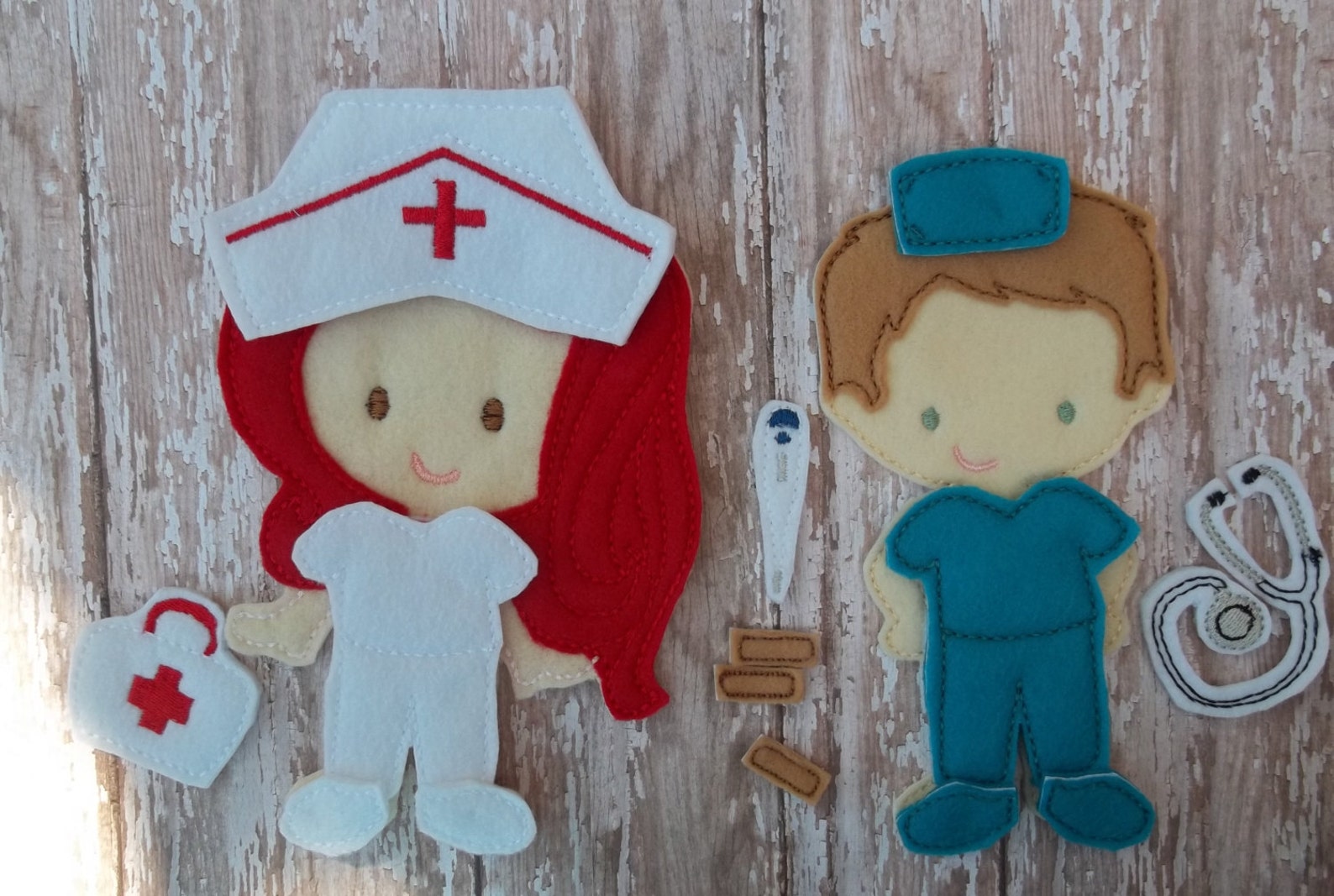 Nurse Doctor Dress up Set Paper Dolls Felt Embroidered Doll - Etsy