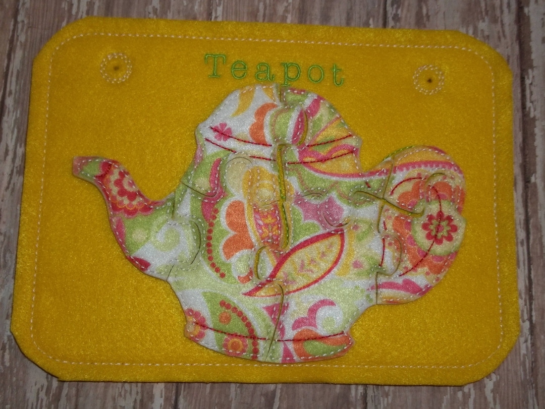Teapot, Jigsaw Puzzle Printed Fabric or Solid Color, Quiet Busy Book ...