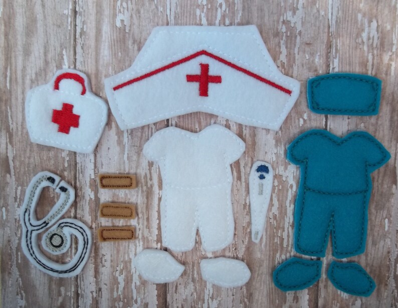 Nurse Doctor Dress up Set Paper Dolls Felt Embroidered Doll - Etsy