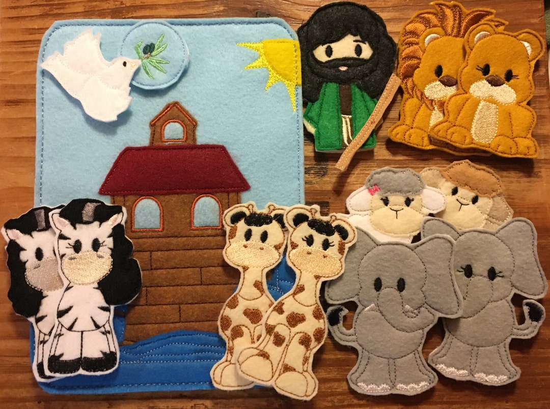 Noah's Ark Finger Puppet Felt Embroidered Busy Book Page Set Handmade ...