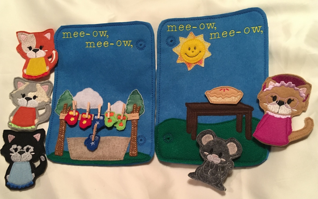 3 Little Kittens Embroidered Felt Finger Puppet Set, Three Kittens ...