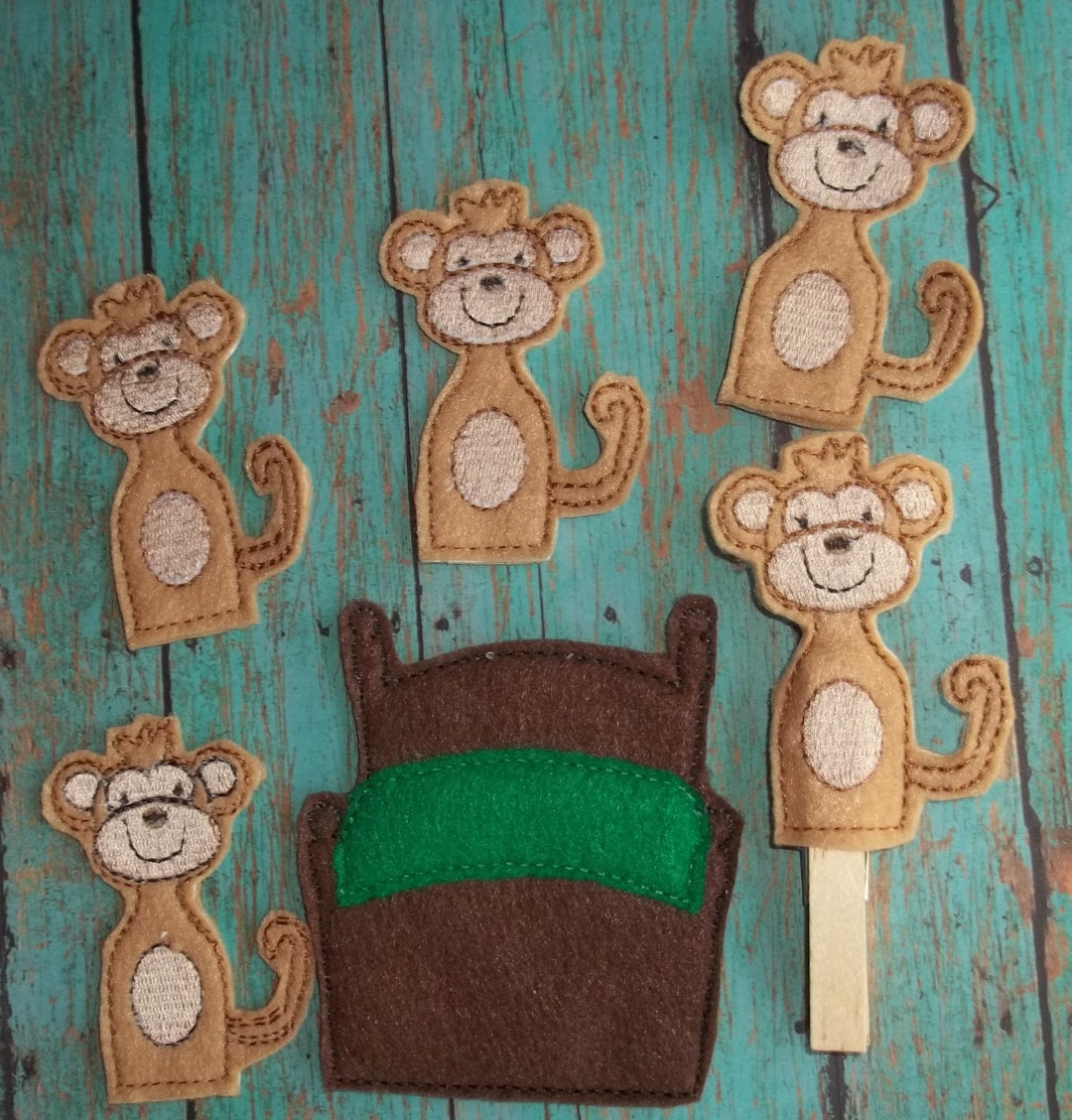 Child Gift 5 Five Little Monkeys Finger Puppet No More Story Time Set ...
