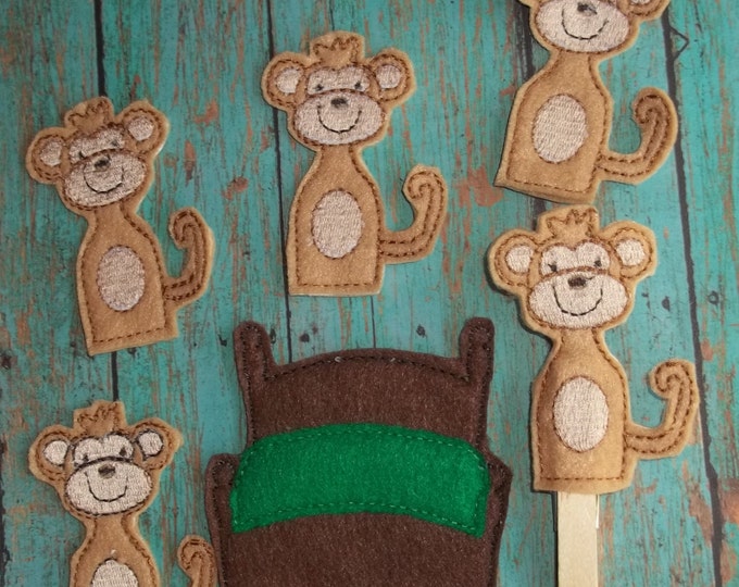 Child Gift 5 Five Little Monkeys Finger Puppet No More Story Time Set ...