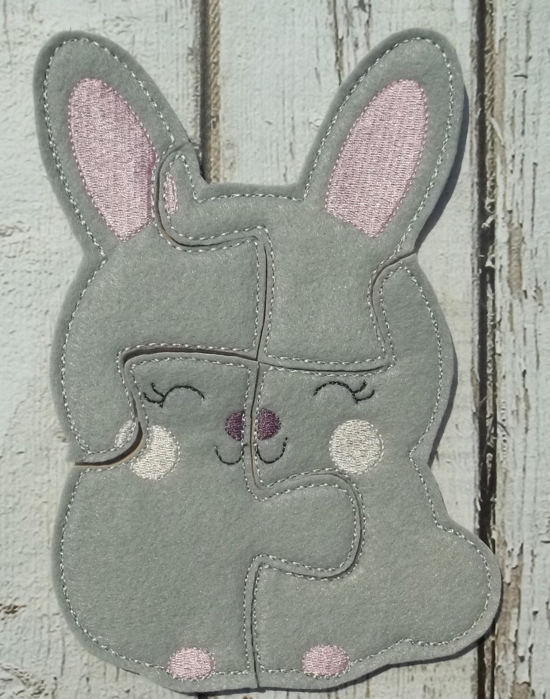 Bunny Rabbit Shaped Puzzle With Solid Color Printed on Felt Color Can ...