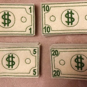 Money Set Add on Felt Play Money 1, 5, 10, 20, 50 or 100 Denomination ...