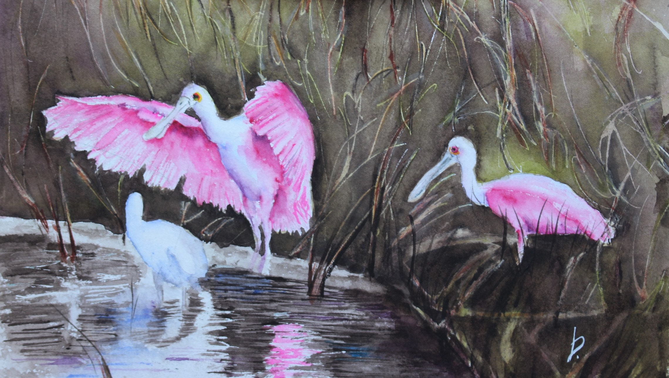 Spoonbills Painting Spoonbill Watercolor Roseate Spoonbill - Etsy