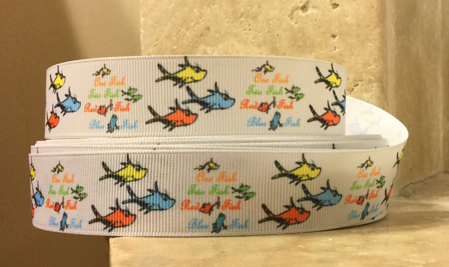 5 YDS Funny Fish Ribbon gray Background - Etsy