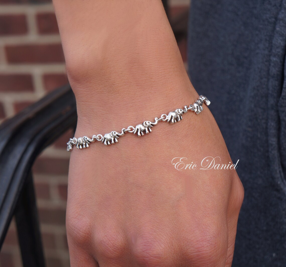 Unisex Elephant Charm Bracelet or Anklet in Sterling Silver, Family ...