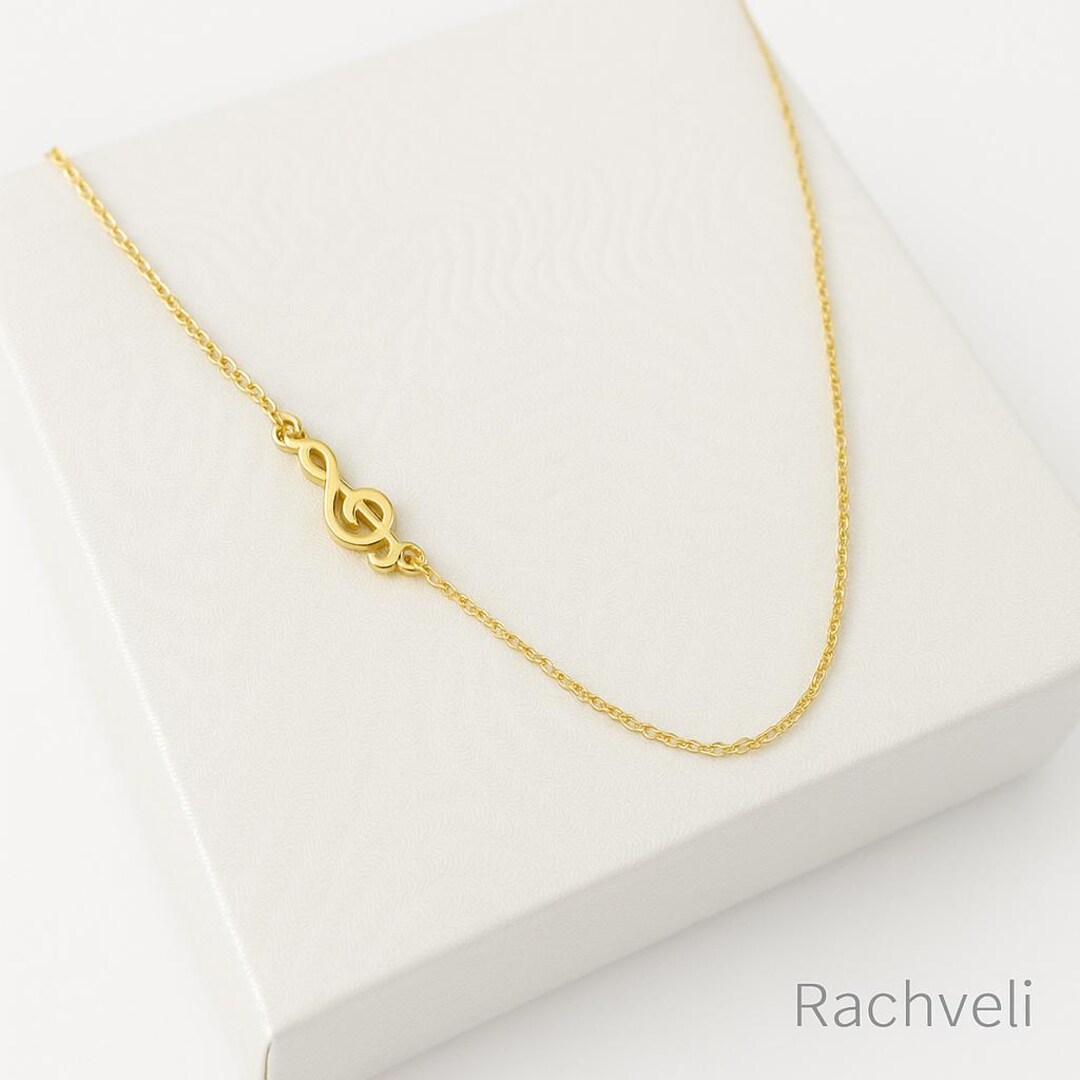 Sideways Treble Clef Necklace in 10K, 14K, or 18K Gold, Music Note ...