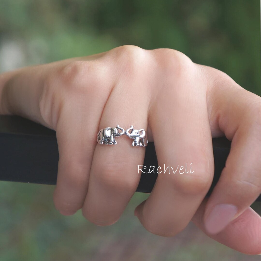 Sterling Silver Elephants in Love Ring for Wife, Bride, Girlfriend ...