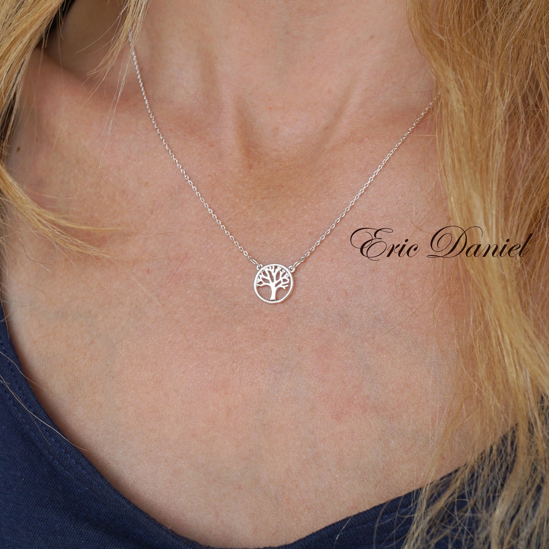 Mini Tree Charm Necklace - Available in 10K, 14K, 18K Solid White ...