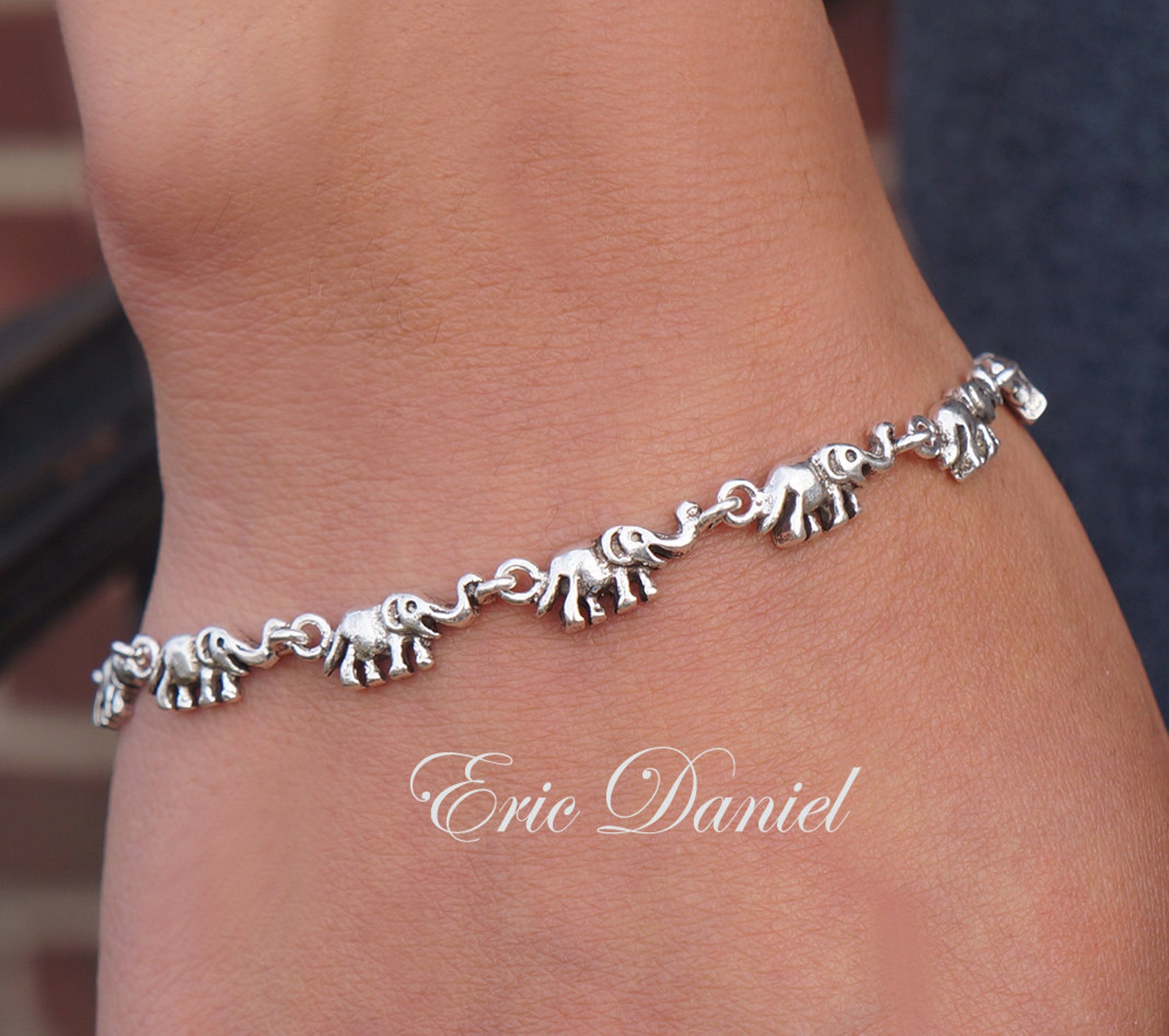 Unisex Elephant Charm Bracelet or Anklet in Sterling Silver, Family ...