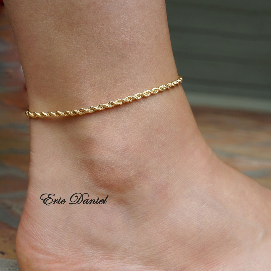 Yellow Gold Large Rope Anklet, 18K Gold Filled Stackable Anklet ...