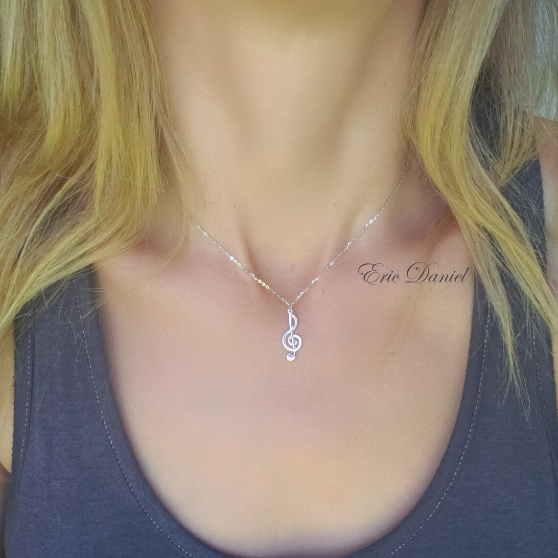 Treble Clef Necklace 10K 14K 18K Solid Yellow White or Rose - Etsy