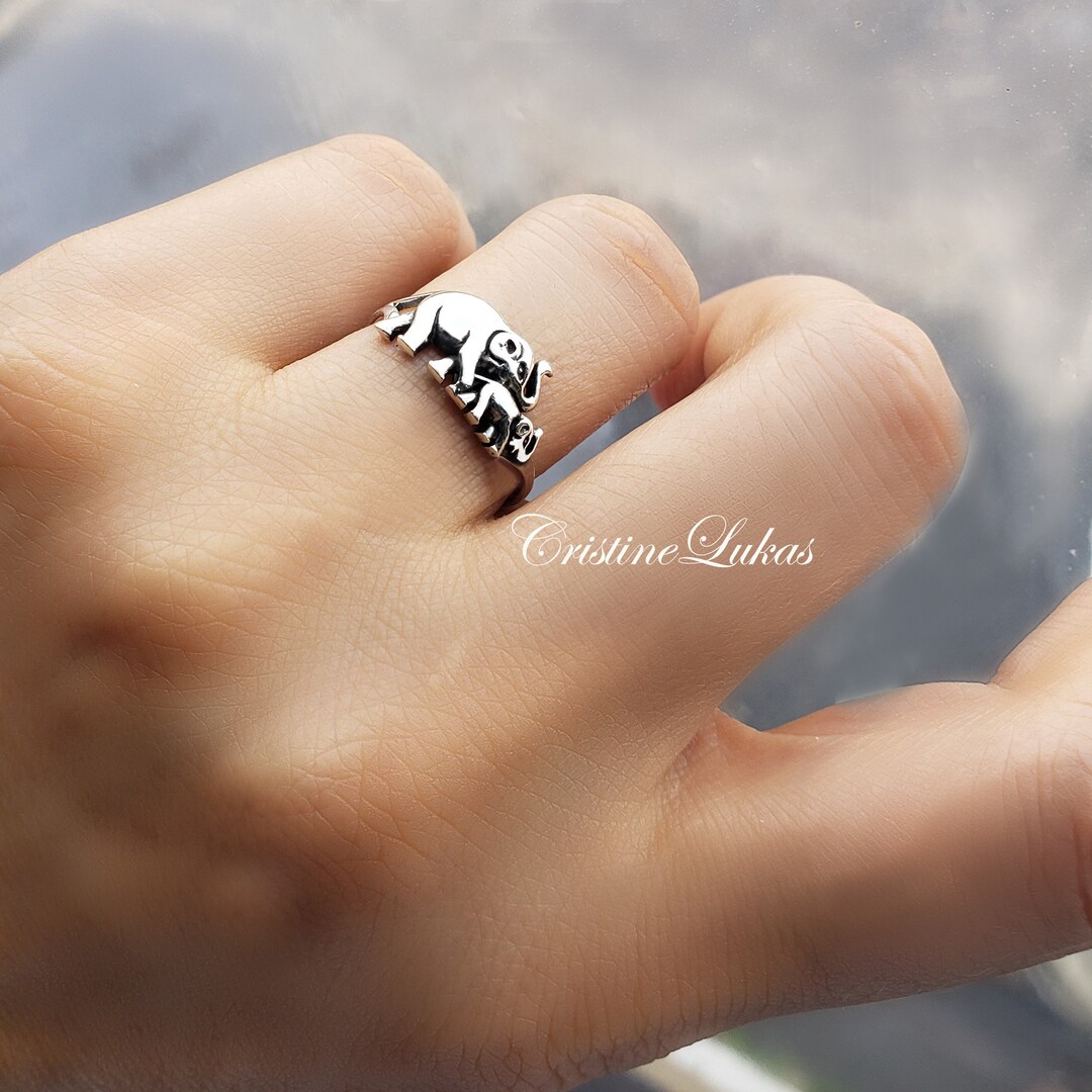 Sterling Silver Mother and Baby Elephant Ring: Good Luck Amulet - Etsy