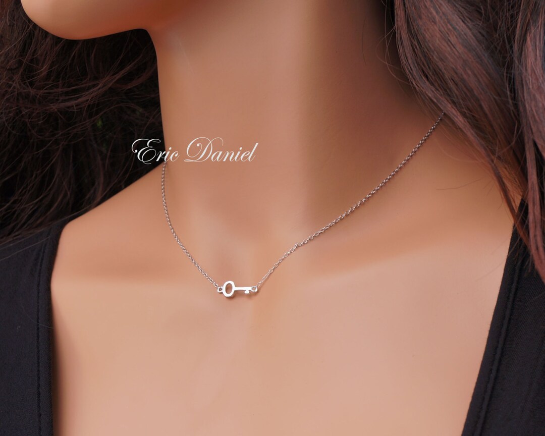 10K, 14K, or 18K White, Yellow or Rose Solid Gold Mini Key Necklace ...