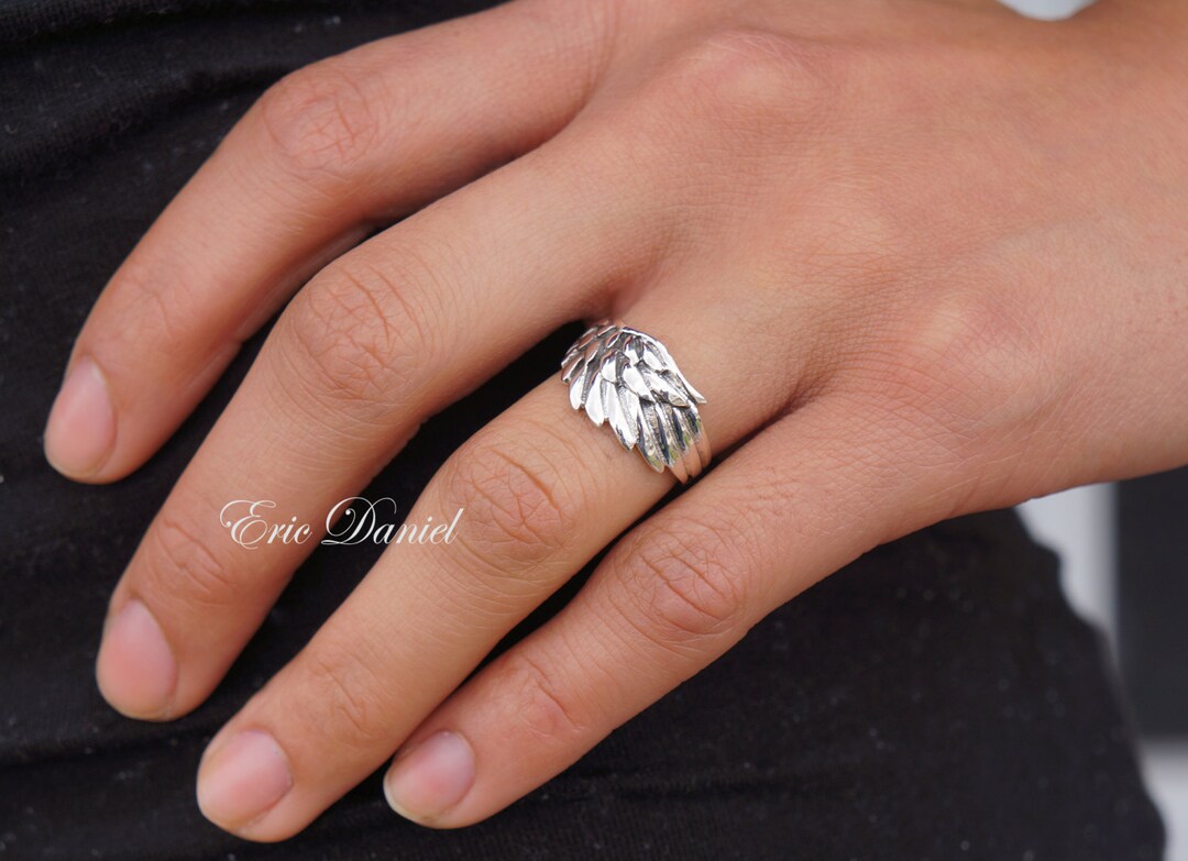 Unisex Angel Wing Ring in 10k, 14k or 18k Solid Gold, Bird Wing in ...