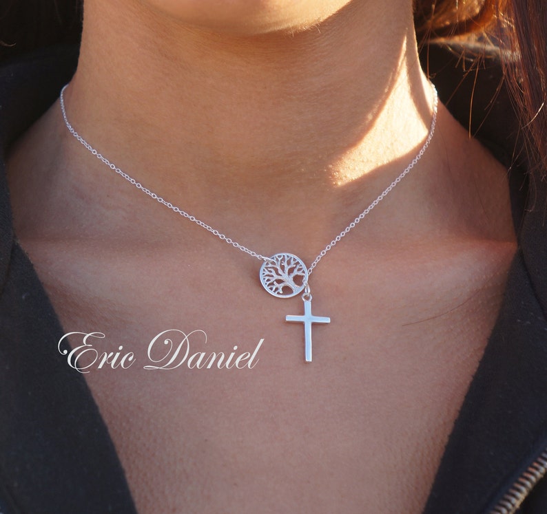 Tree of Life With Drop Cross Lariat Necklace Available in - Etsy