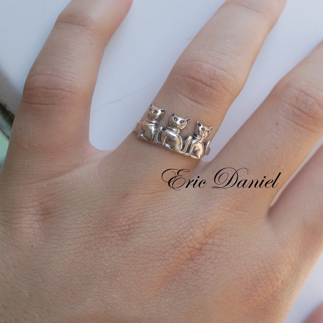 10k, 14k or 18k Solid Gold Cat Ring in White, Yellow or Rose Gold, Cat ...