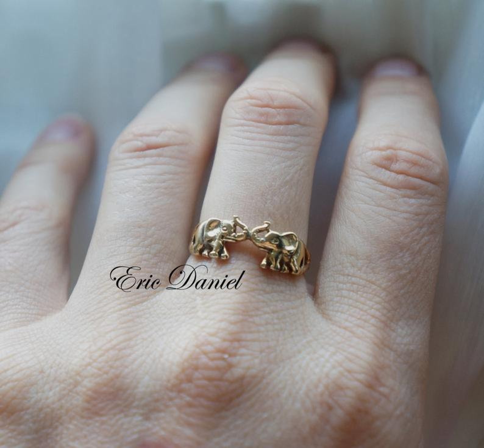 10k 14k or 18k Solid Gold Love Elepant Ring in White Yellow | Etsy