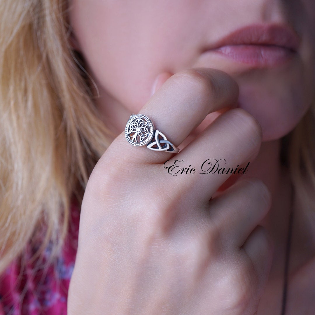 Sterling Silver Tree of Life Signet Ring With Trinity Symbols - Etsy