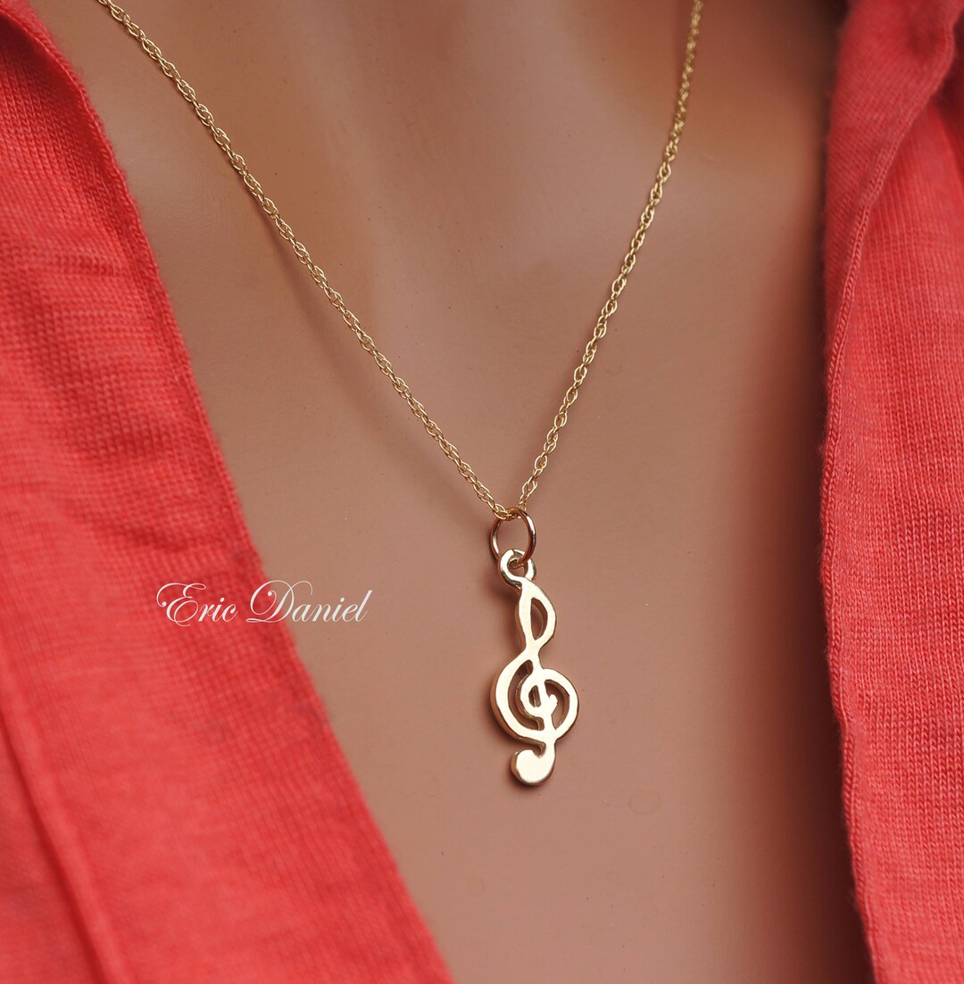 Treble Clef Necklace 10K 14K 18K Solid Yellow White or Rose Gold, Music ...