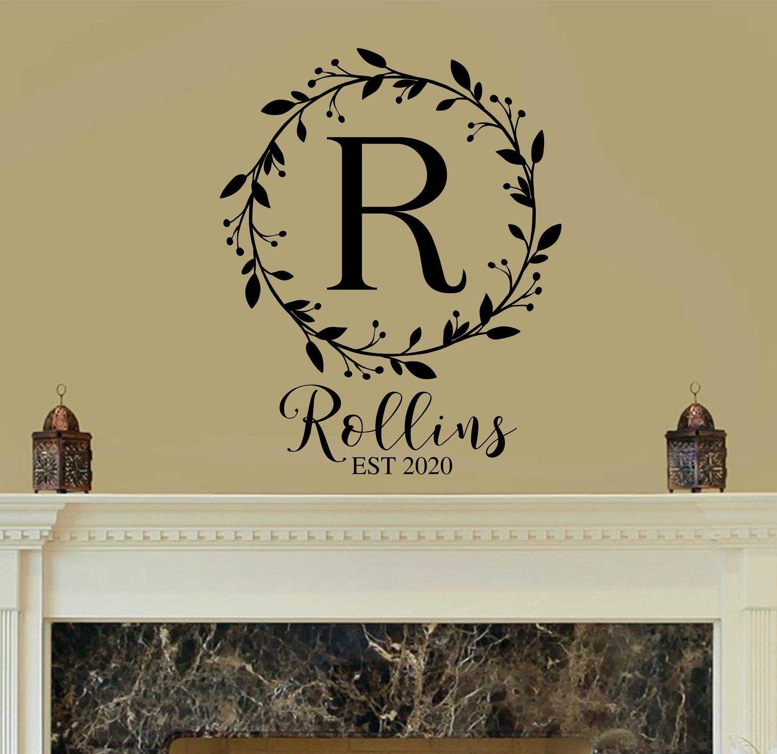 Family Name Wreath Stencil with Large Initial Established Date | Etsy