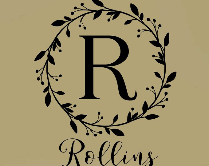 Family Name Wreath Stencil With Large Initial Established Date Wall ...