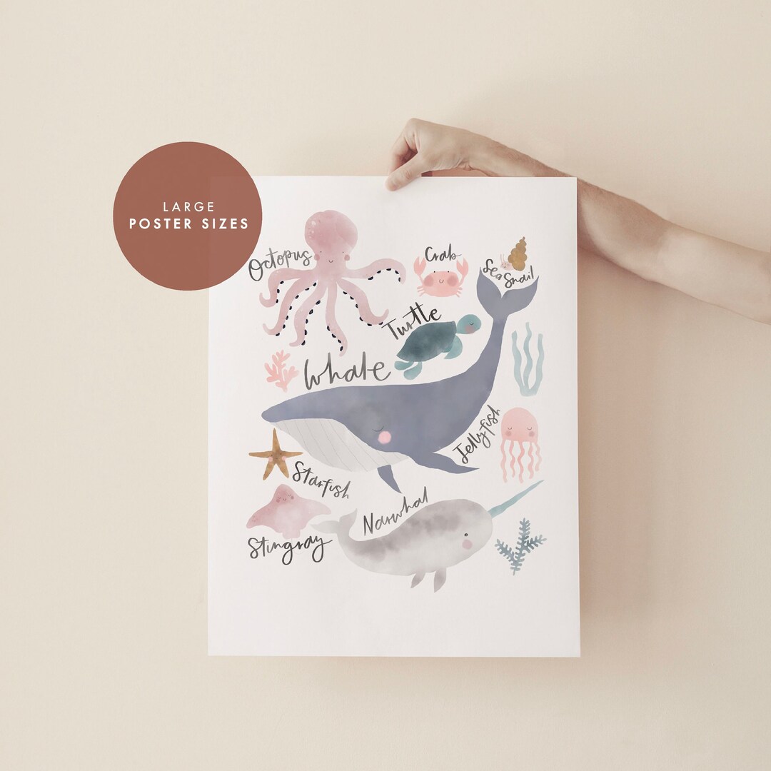 Under the Sea Poster Art, Nautical Print, Whale Art, Narwhal, Octopus ...