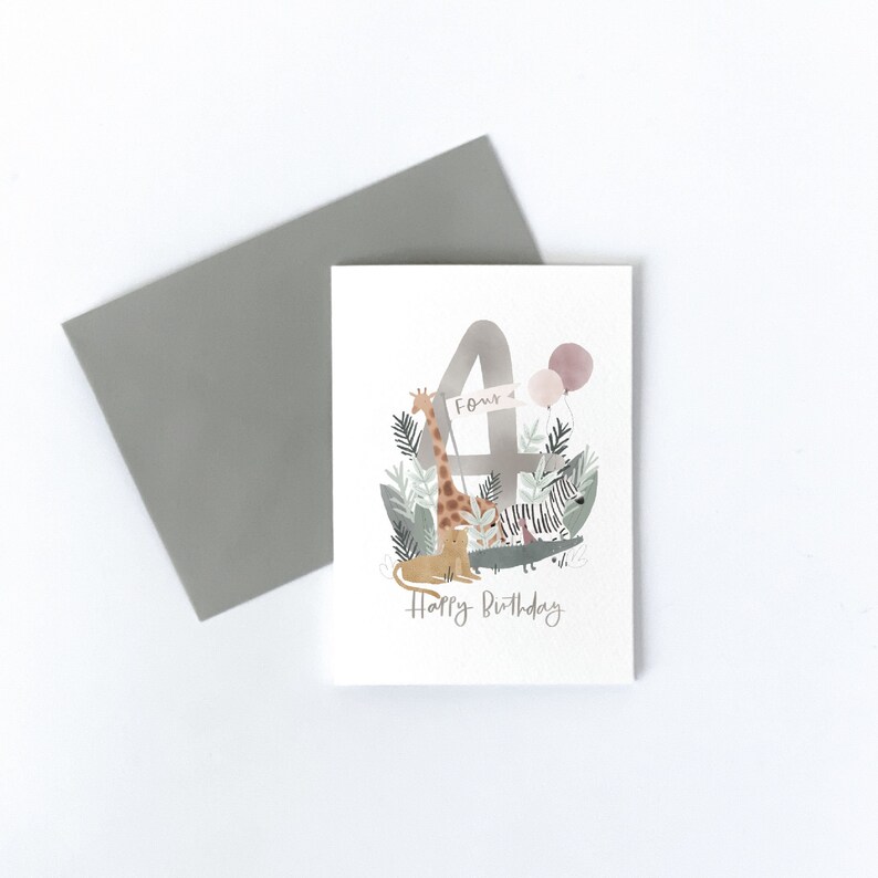 4th Birthday Card Can be personalised Safari Party Animals | Etsy