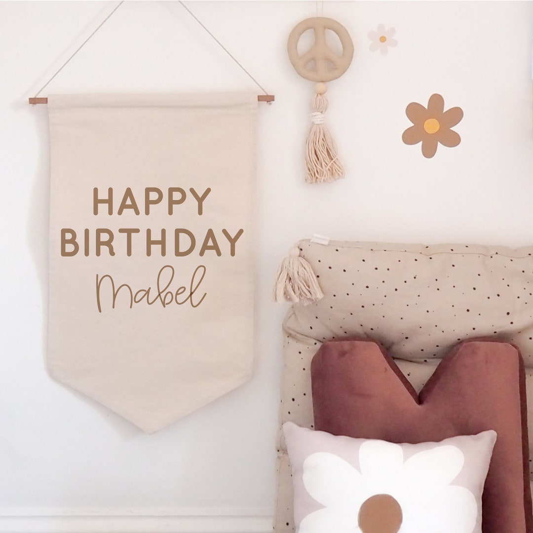 Personalised Happy Birthday Hanging Banner Script Font 26x50cm More ...