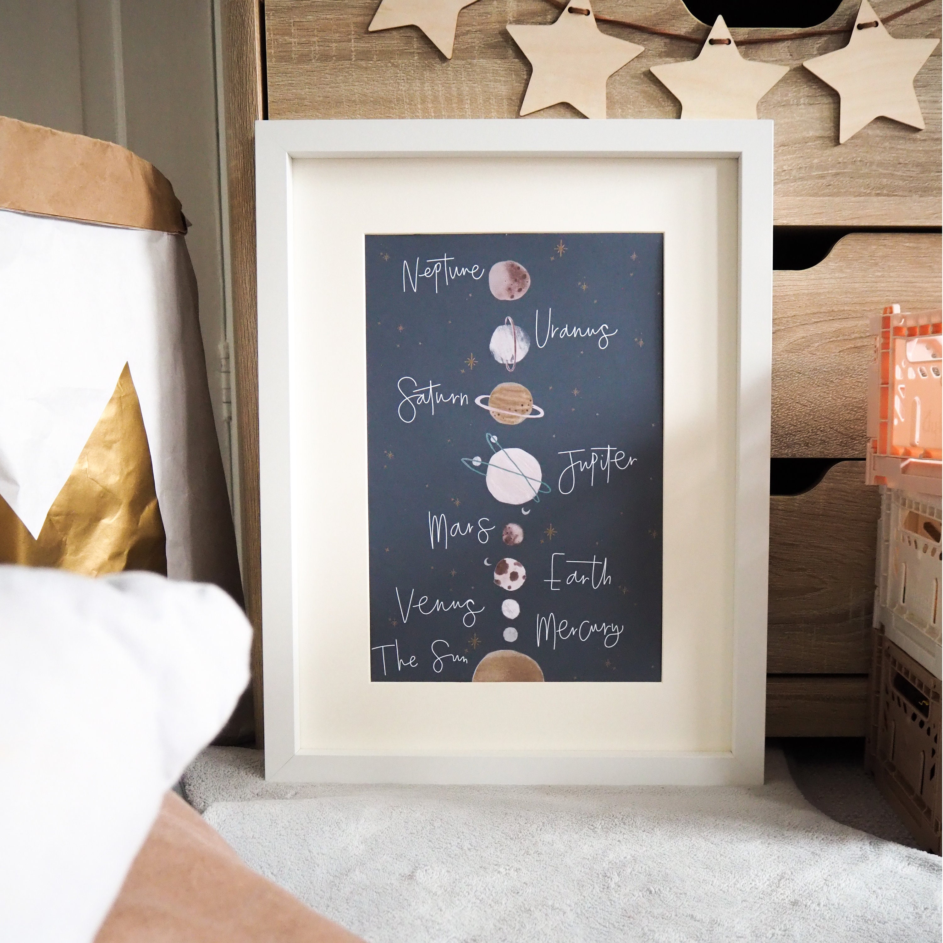 Solar System Print With Navy Blue Background - Etsy