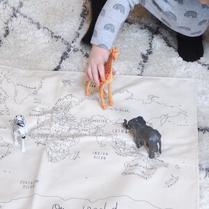 Small World Map Fabric Wall Hanging Natural Organic Cotton 67x46cm ...