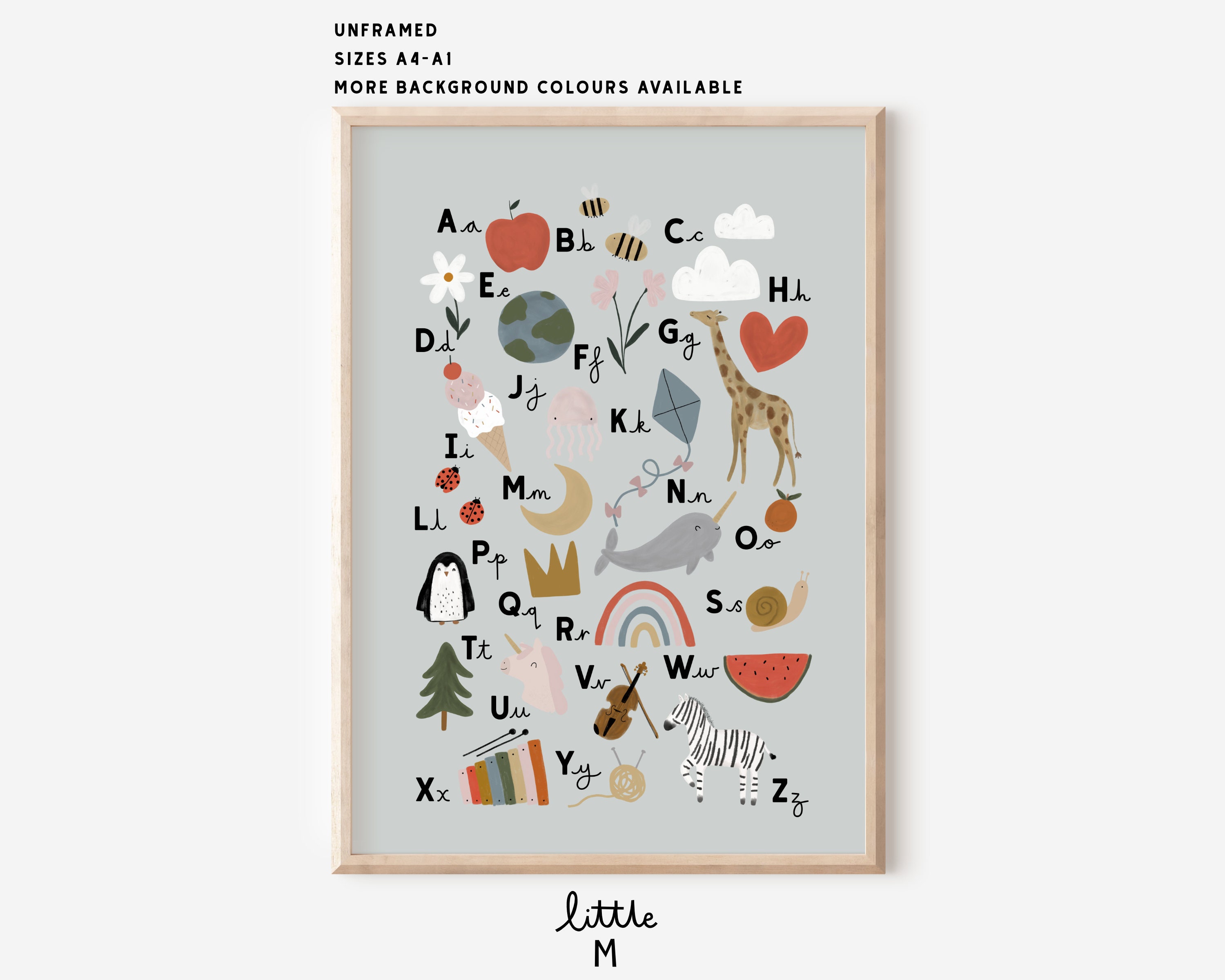 Alphabet Print - Unframed A4-A1. More Background Colours Available - Etsy