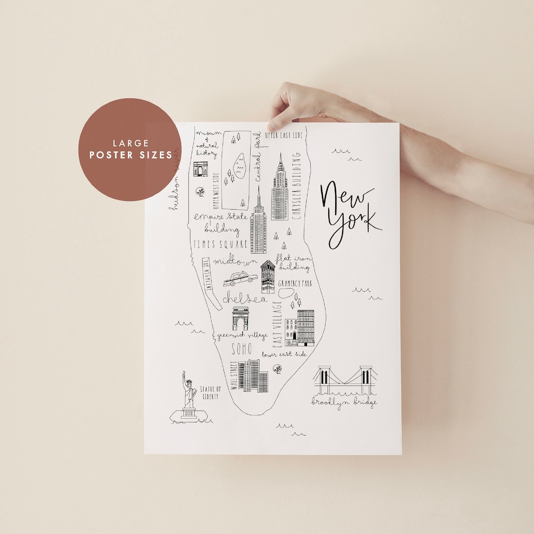 New York Map Poster | NYC Print , NY Map, Map Illustration, Home Decor ...