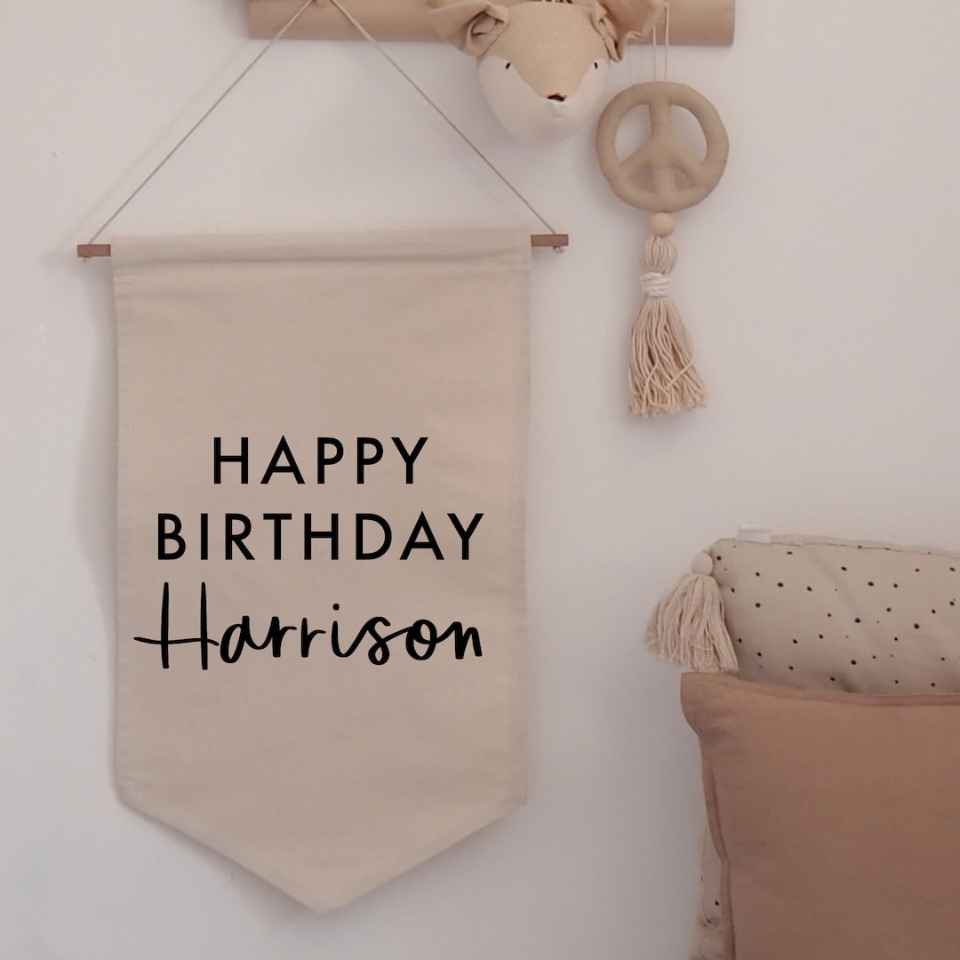 Personalised Happy Birthday Hanging Banner 26x50cm More Lettering ...