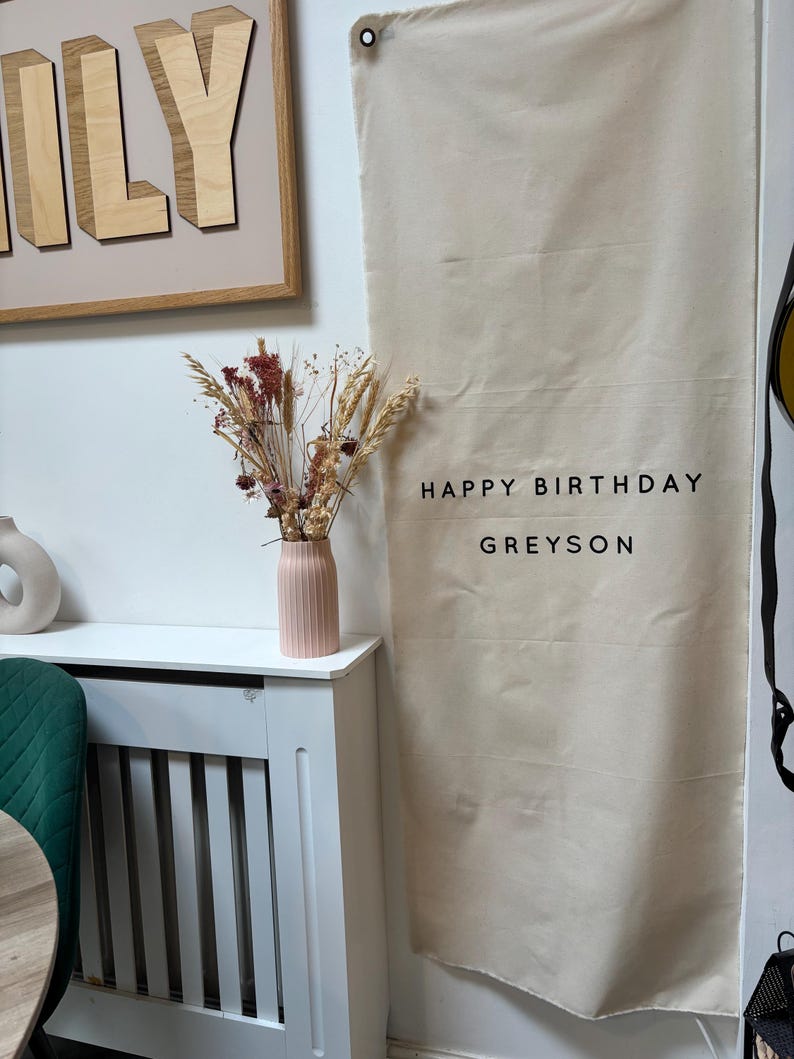Simple Happy Birthday Personalised Raw Edge Wall Hanging. More Banner ...