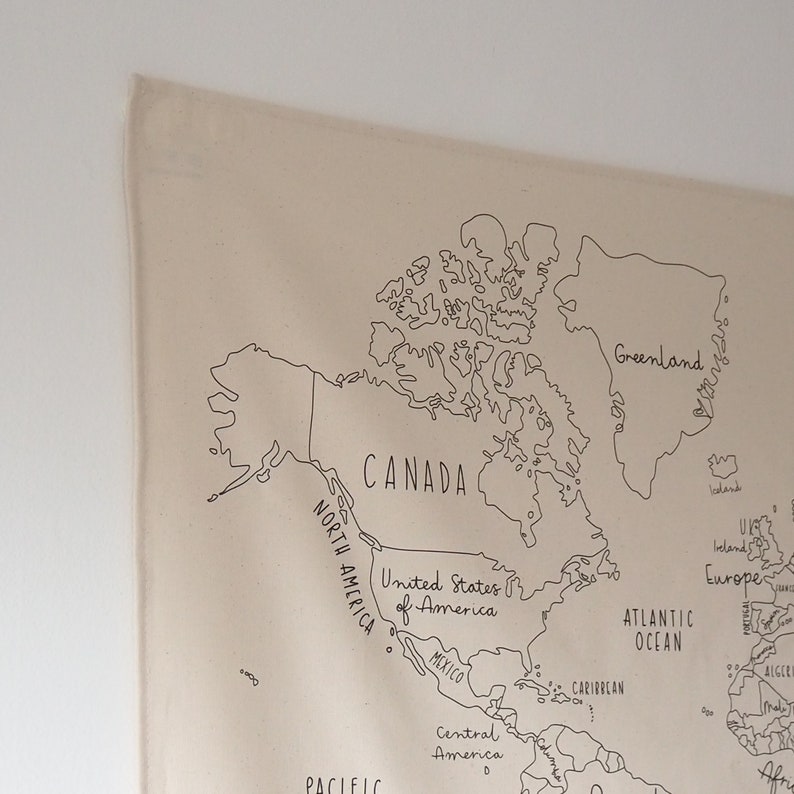 Large World Map Fabric Wall Hanging 96x66cm Natural Organic - Etsy