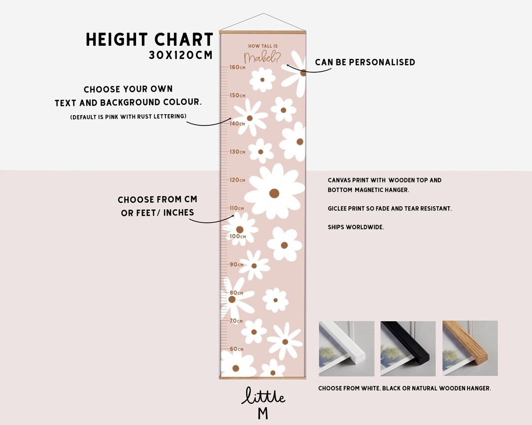 Daisy Floral Height Chart, More Colours Available - Can Be Personalised ...