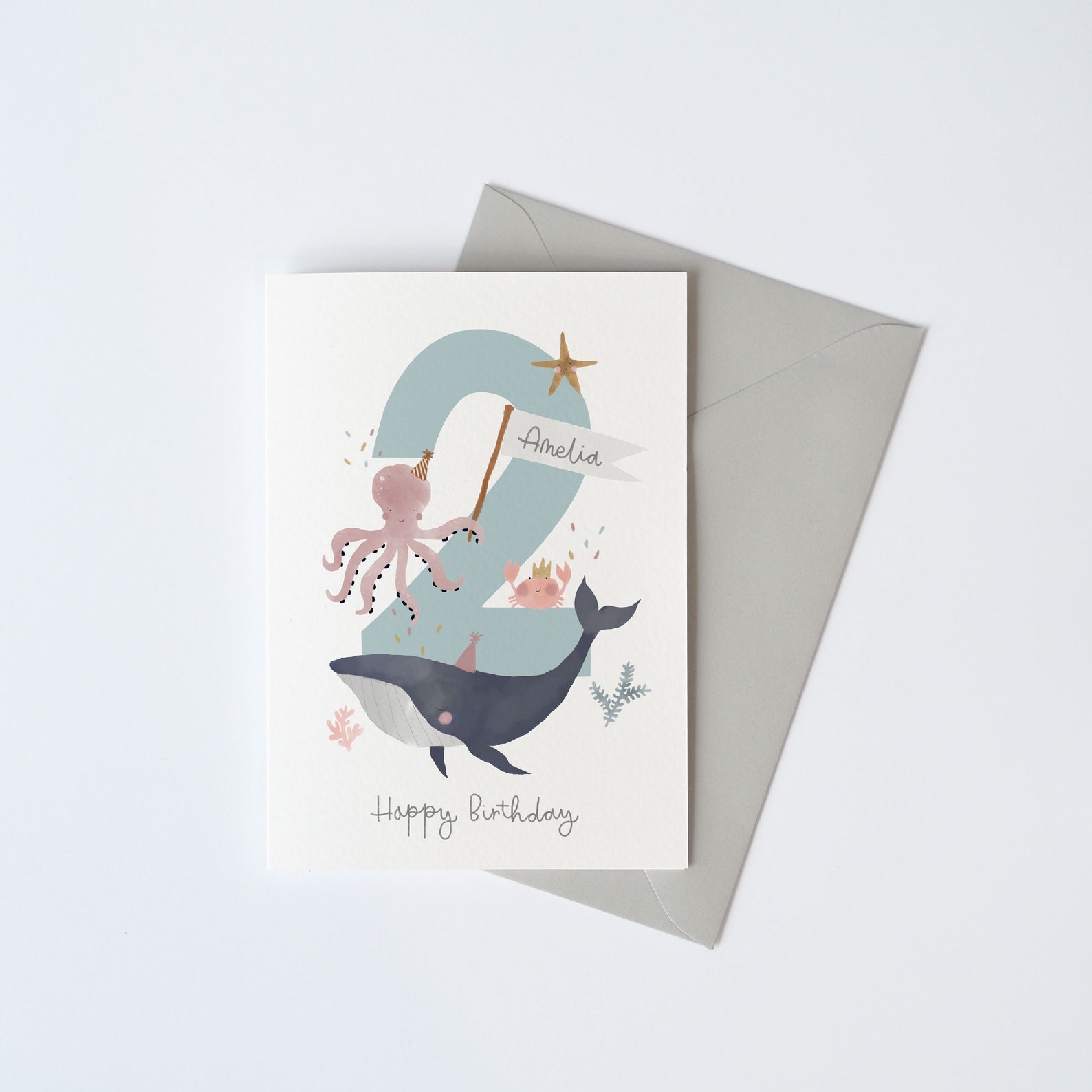 Sea Animals Birthday Card Can be personalised Ages 1-5 | Etsy