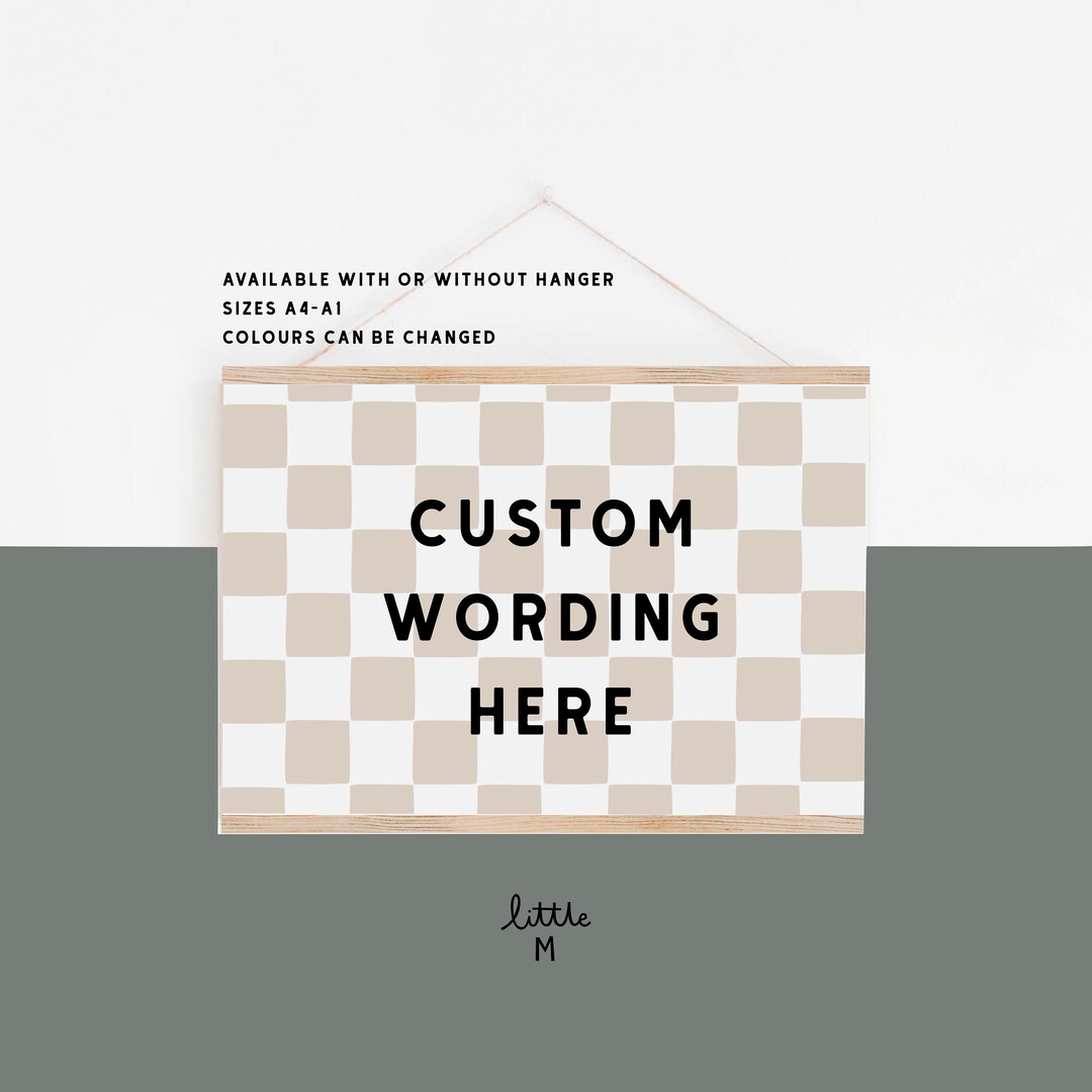 Custom Wording Checkerboard Print. Available With Wooden Hanger, Sizes ...