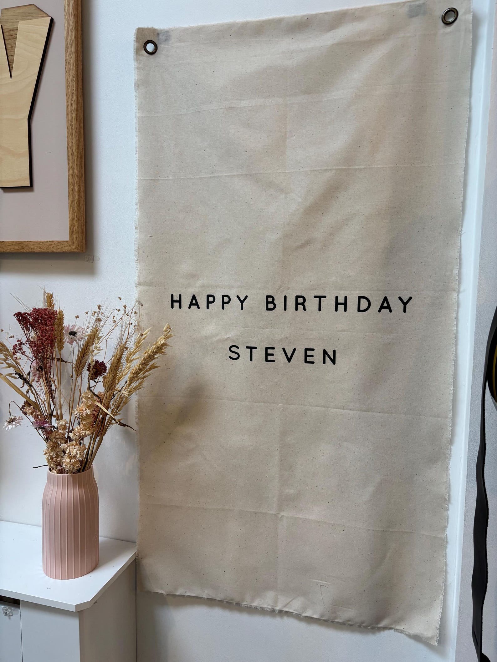 Simple Happy Birthday Personalised Raw Edge Wall Hanging. More Banner ...
