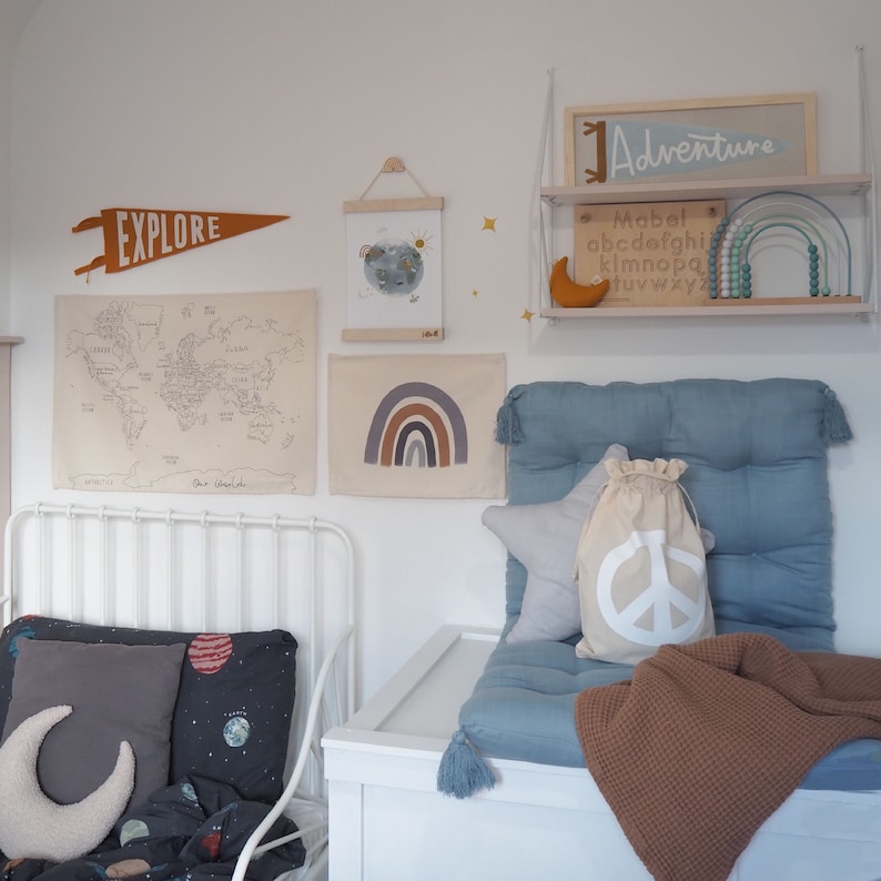 Small World Map Fabric Wall Hanging Natural Organic Cotton - Etsy