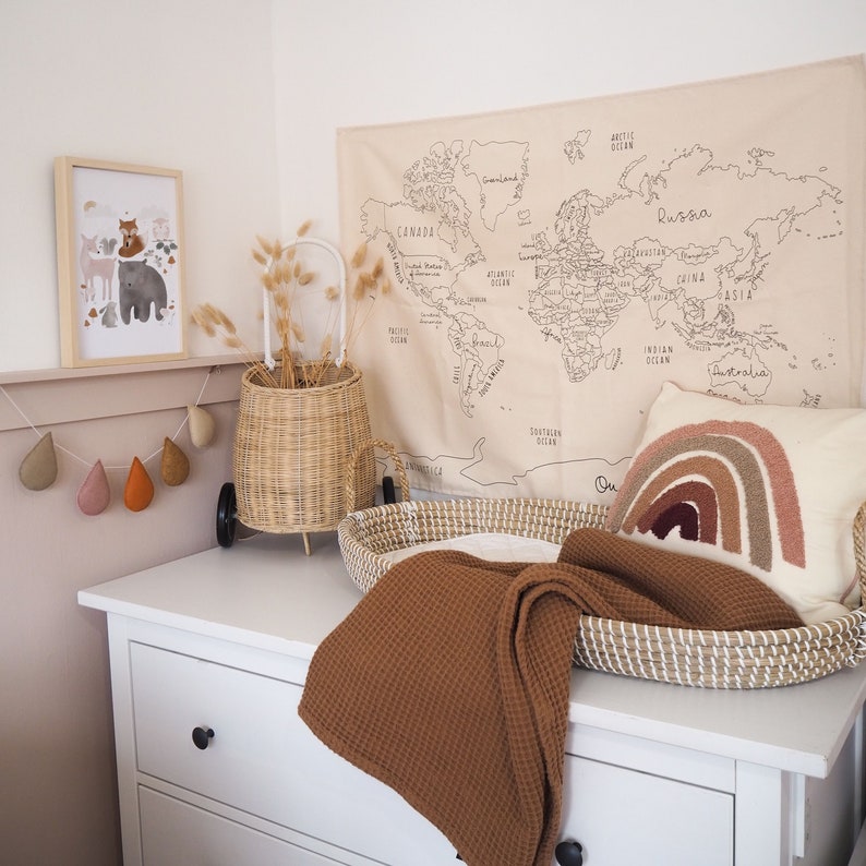 Large World Map Fabric Wall Hanging 96x66cm Natural Organic - Etsy