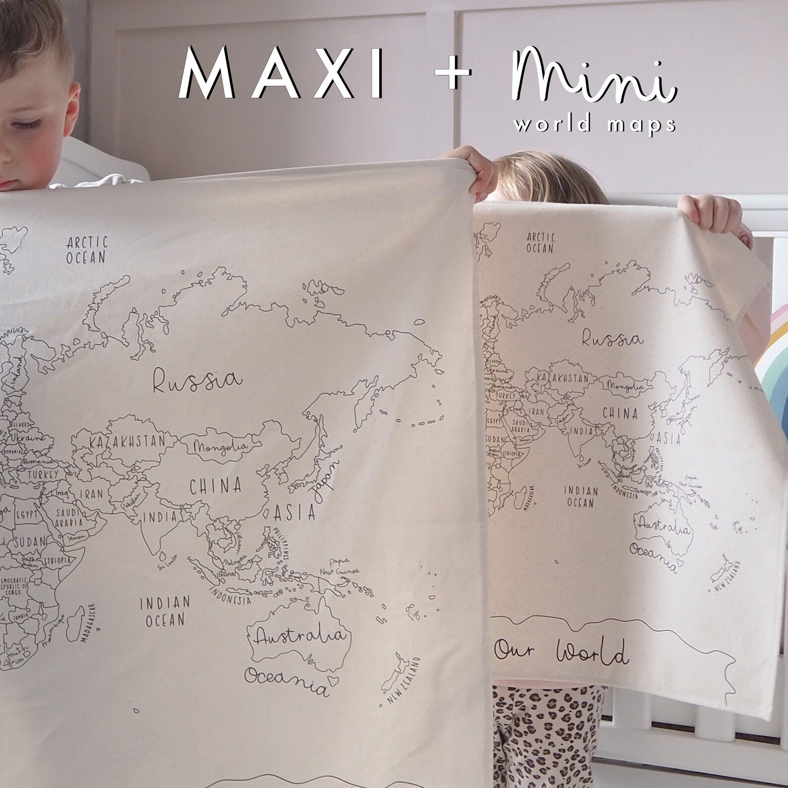 Large World Map Fabric Wall Hanging 96x66cm Natural Organic - Etsy