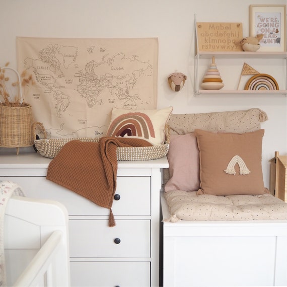 Large World Map Fabric Wall Hanging 96x66cm Natural Organic - Etsy